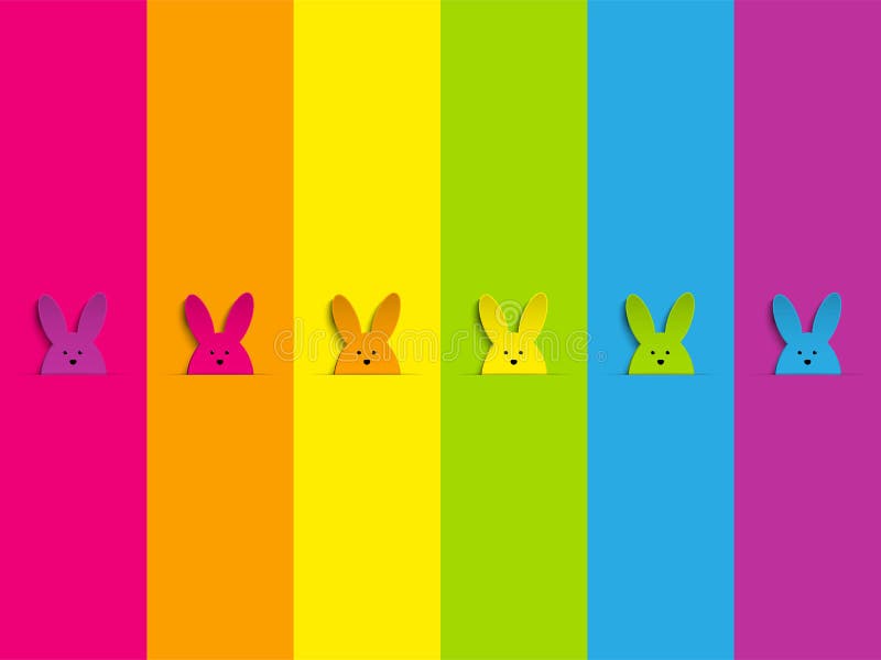 Happy Easter Rabbit Bunny on Rainbow Background Stock Illustration ...