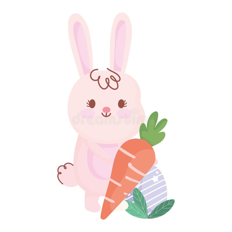 Happy Easter Rabbit with Carrot and Egg Cartoon Stock Vector ...