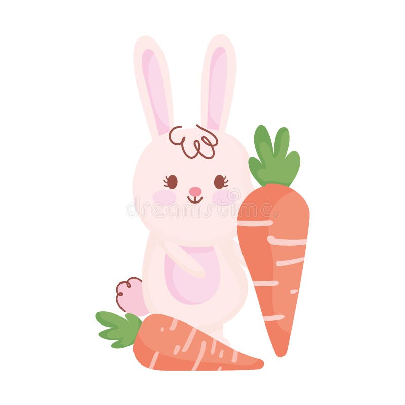 Happy Easter Rabbit with Carrots Cartoon Character Stock Vector ...