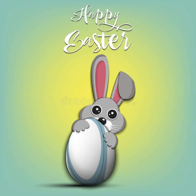 Happy Easter. Rabbit with Egg Shaped Rugby Ball Stock Vector ...