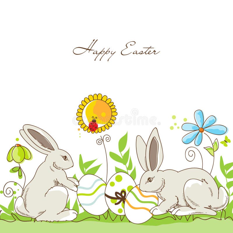 Easter Bunny among Spring Flowers Stock Vector - Illustration of floral ...