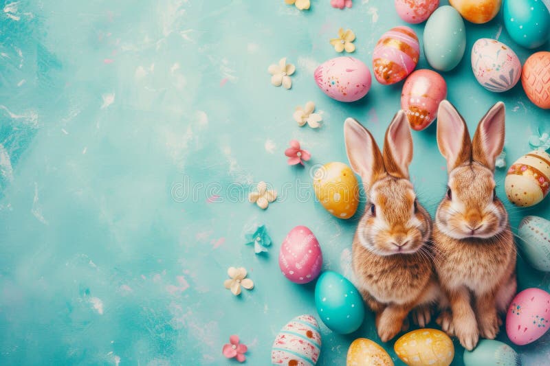 Happy Easter Reflection Eggs Pastel Baby Blue Basket. White Gathering ...