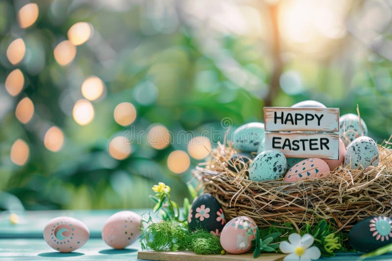 Happy Easter Religious Observance Eggs Easter Bunny Basket. White ...