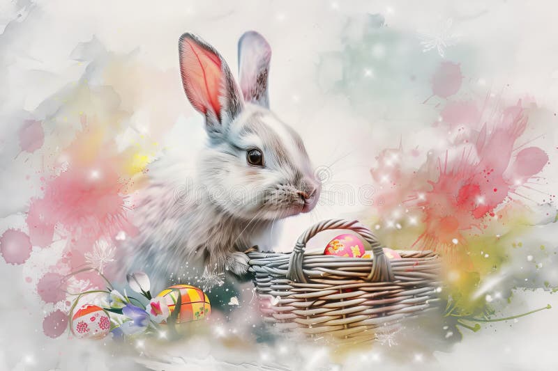 Happy Easter Respite Eggs Hope Basket. White Beaming Bunny Visual ...