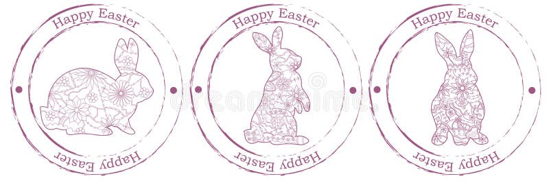 Happy Easter Retro Stamp with Rabbits Stock Vector - Illustration of ...