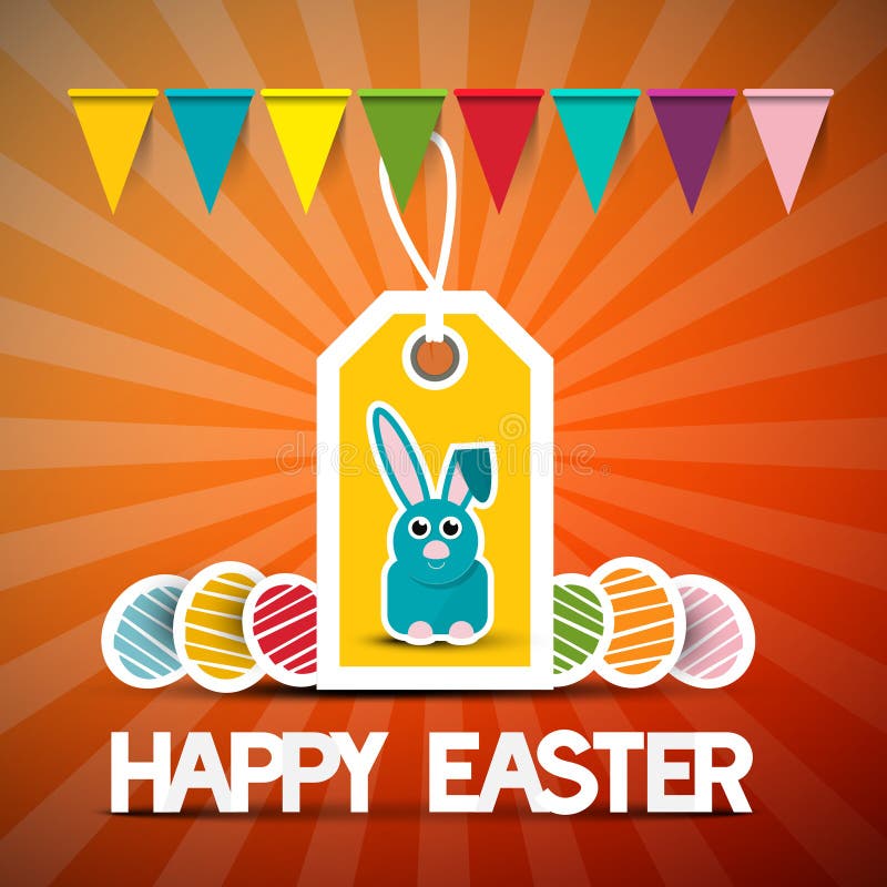 Happy Easter Retro Vector Card with Bunny Stock Vector - Illustration ...