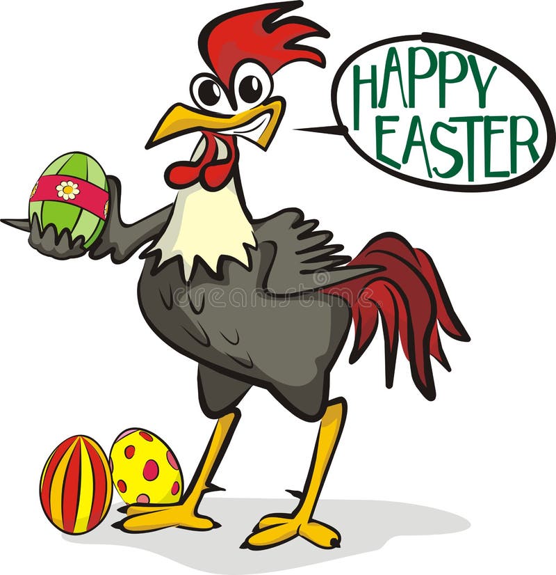 Happy Easter - Rooster and Painting Eggs Stock Vector - Illustration of ...