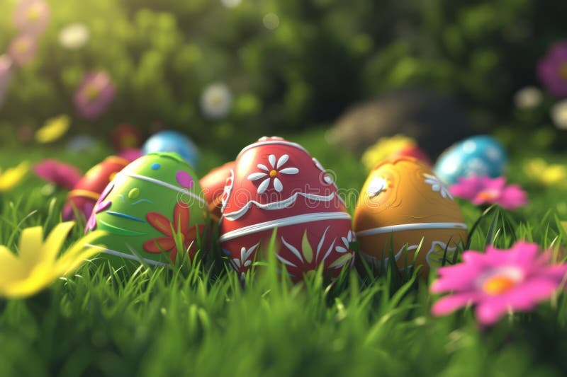 Happy Easter Roses Eggs Hopping Basket. White Card Bunny Chick. Easter ...