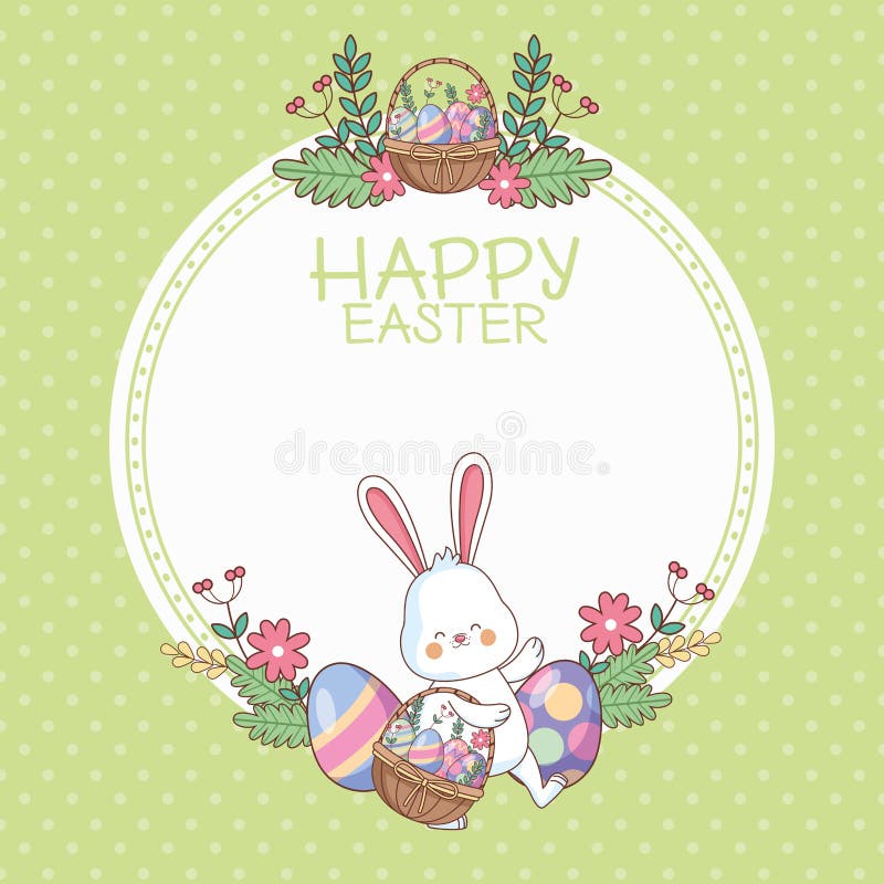 Happy Easter Round Frame with Cartoons Stock Vector - Illustration of ...