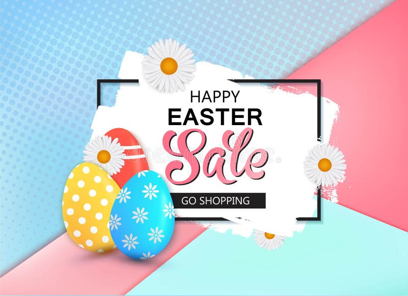 Happy Easter Sale Banner with Eggs and Frame. Stock Vector ...