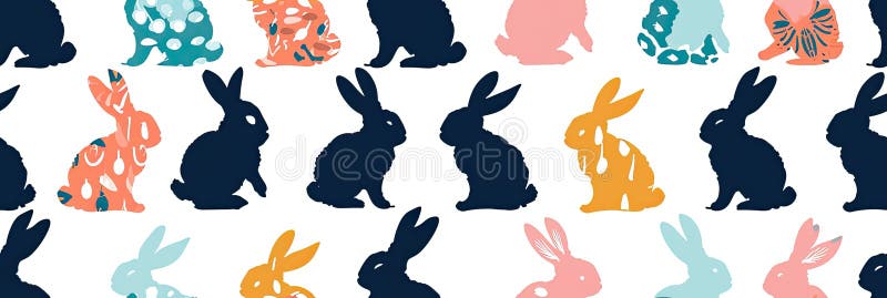 Happy Easter Seamless Background with Colorful Easter Bunny Silhouette ...
