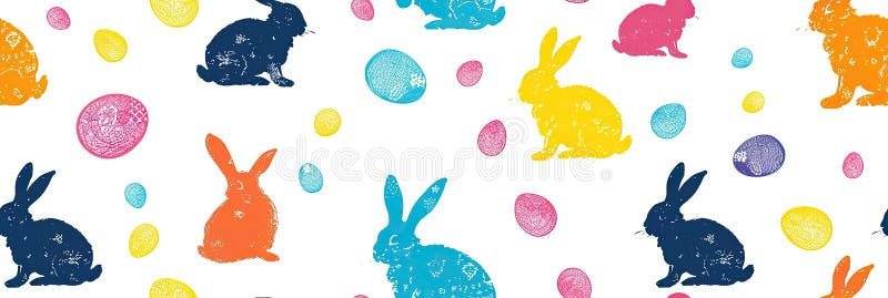 Happy Easter Seamless Background with Colorful Easter Bunny Silhouette ...