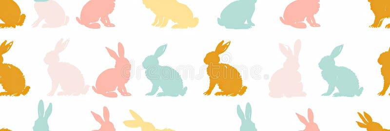 Happy Easter Seamless Background with Colorful Easter Bunny Silhouette ...
