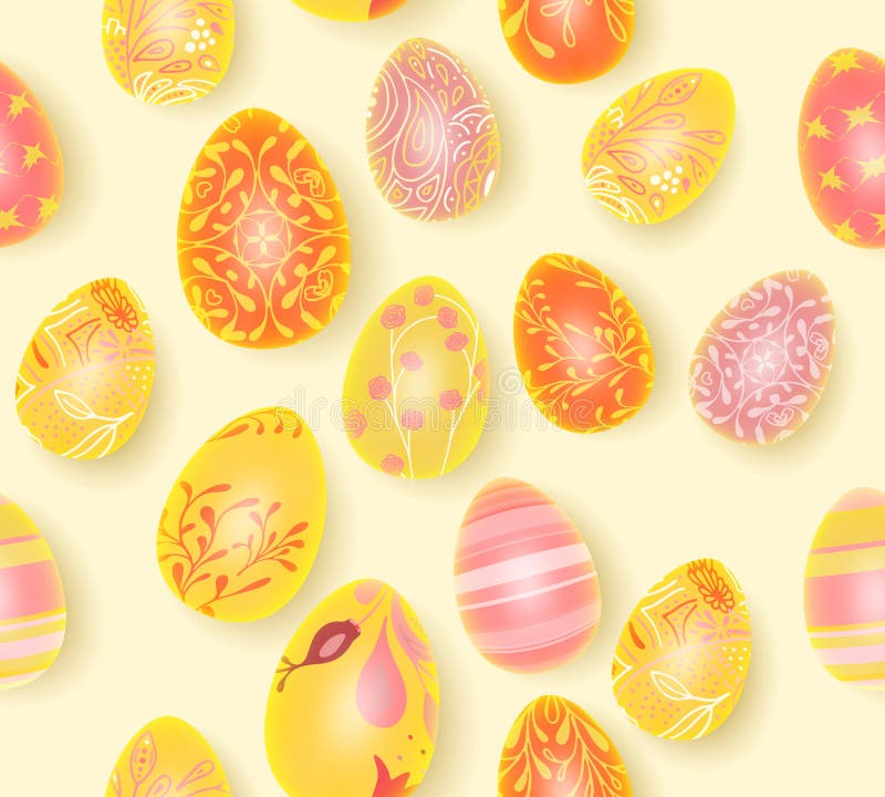 Happy Easter. Seamless Easter Eggs Pattern with Different Texture. 3d ...