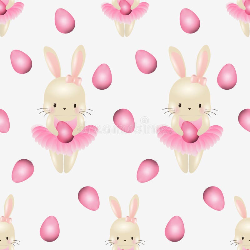 Happy Easter Seamless Pattern, Easter Bunny, Cute Girl Bunny Ballerina ...