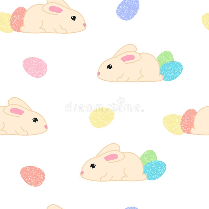 Happy Easter Seamless Pattern with Cute Cartoon Bunny Rabbit and ...