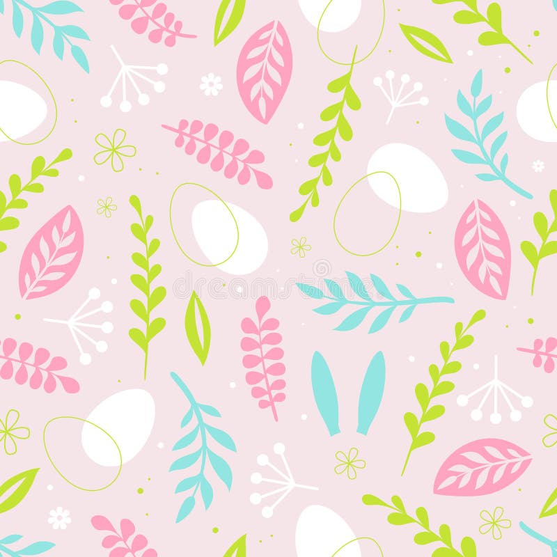 Happy Easter Seamless Pattern with Easter Eggs, Rabbit Ears and Floral Decorative Elements ...