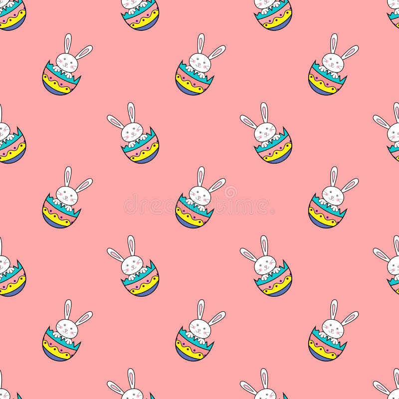 Happy Easter Seamless Pattern with Rabbit in Egg Shell on Pink ...