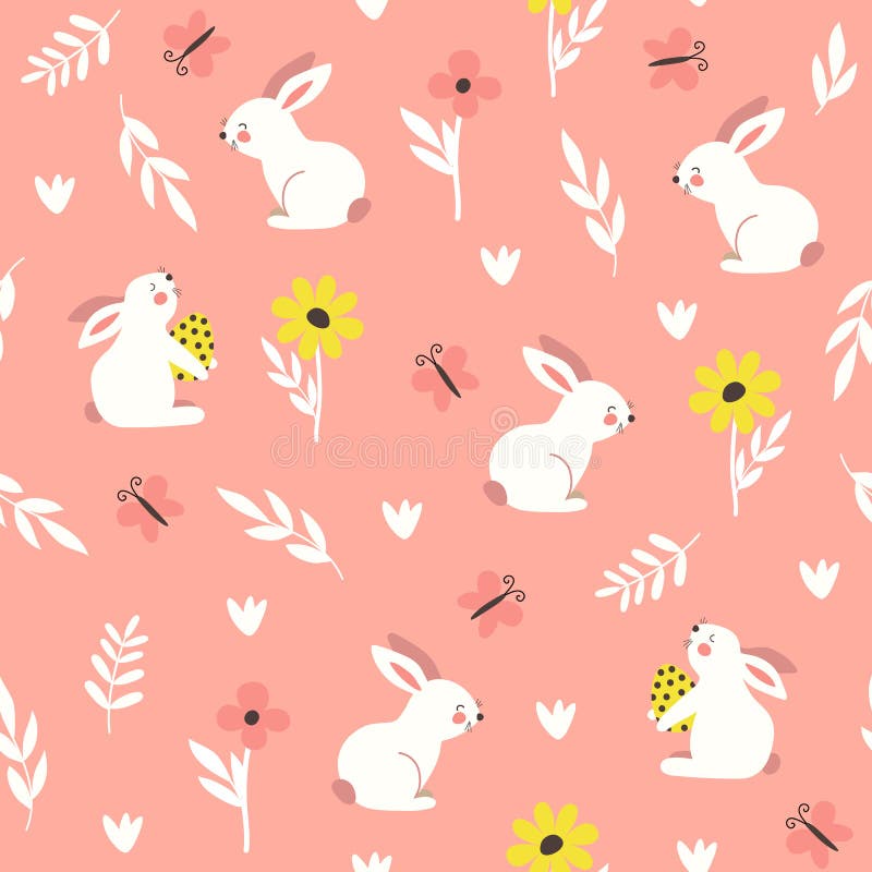 Happy Easter Seamless Pattern with Rabbit. Vector Stock Vector ...