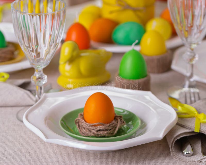 Happy Easter! Serving for the Easter Table, in the Yellow Decor. Stock ...