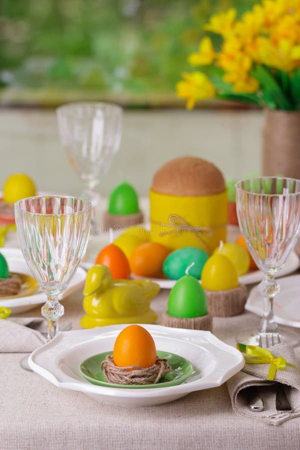 Happy Easter! Serving for the Easter Table, in the Yellow Decor. Stock ...