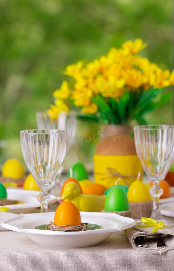 Happy Easter! Serving for the Easter Table, in the Yellow Decor. Stock ...