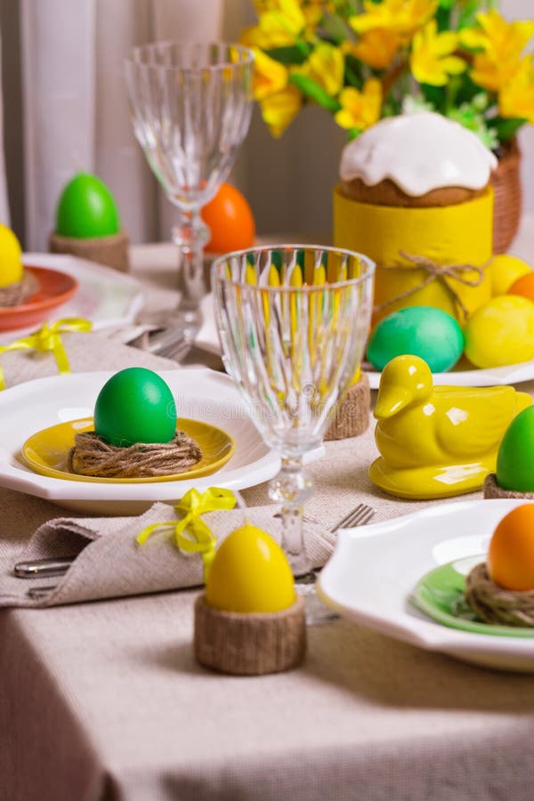 Happy Easter! Serving for the Easter Table, in the Yellow Decor. Stock ...