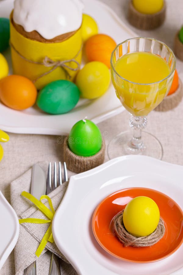 Happy Easter! Serving for the Easter Table, in the Yellow Decor. Stock ...