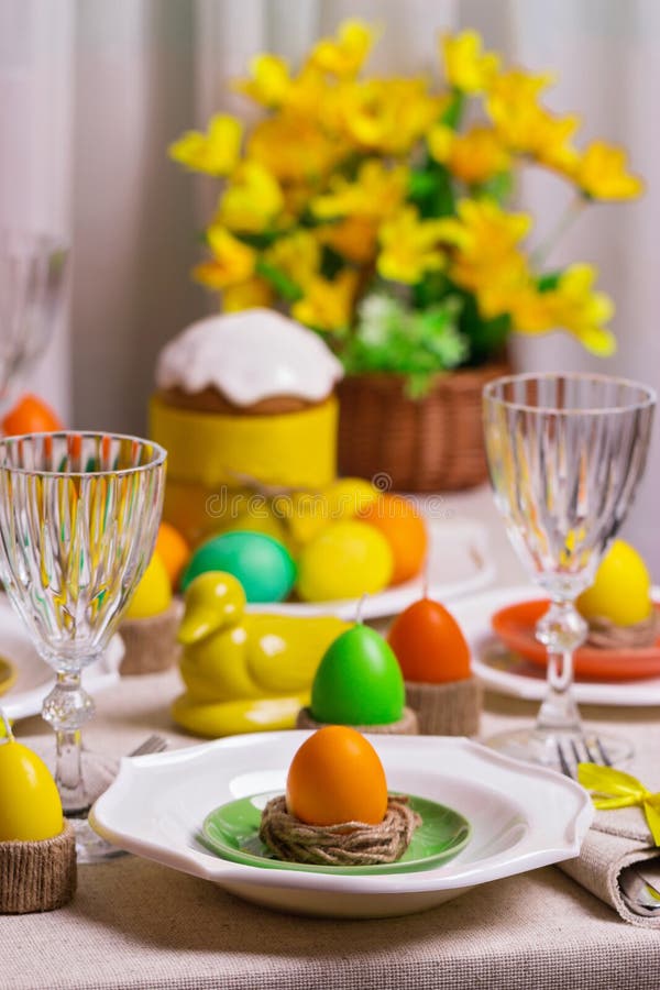 Happy Easter! Serving for the Easter Table, in the Yellow Decor. Stock ...
