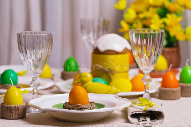 Happy Easter! Serving for the Easter Table, in the Yellow Decor. Stock ...