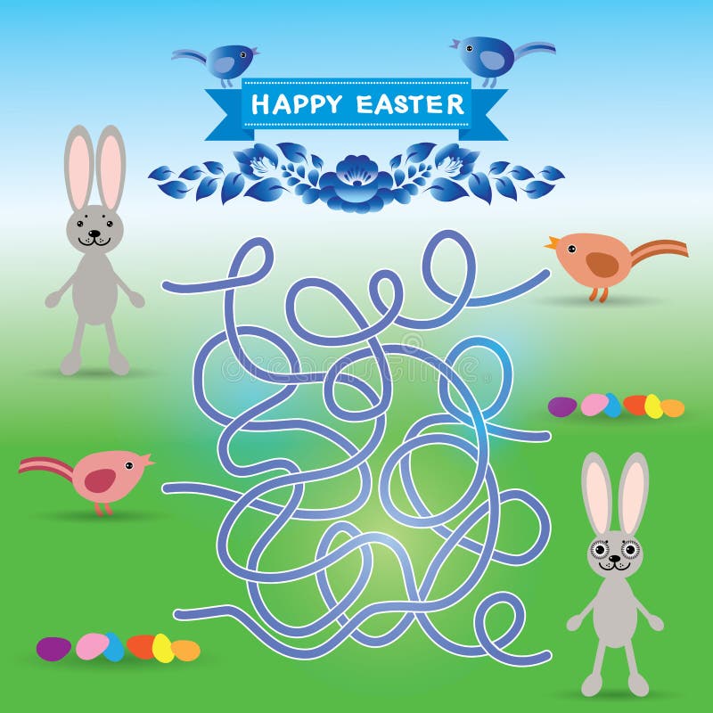 Happy Easter Set. Rabbit, Eggs, Bird. Labyrinth Game for Preschool ...