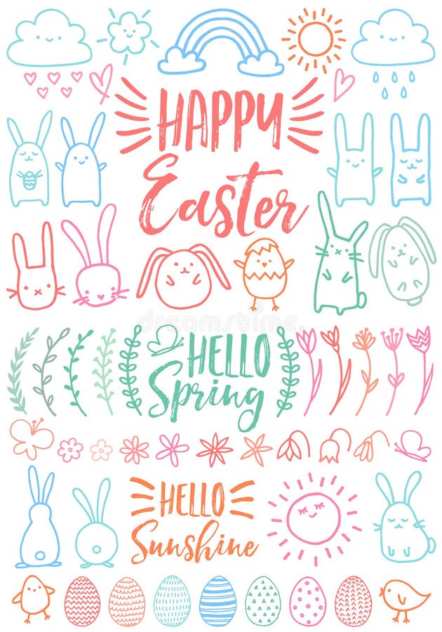 Happy Easter, Set of Vector Doodles Stock Vector - Illustration of hand ...