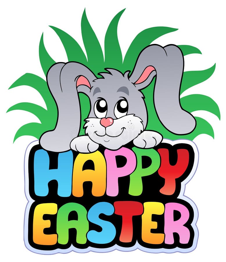 Happy Easter Sign with Cute Bunny Stock Vector - Illustration of ...