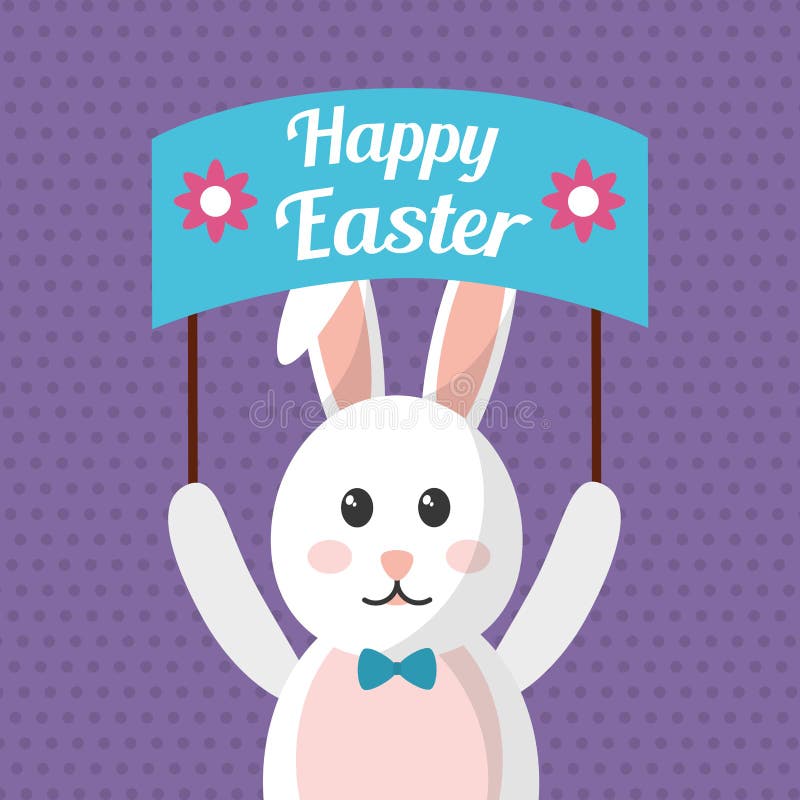 Happy Easter Smiling Rabbit with Poster and Colored Eggs Stock Vector ...
