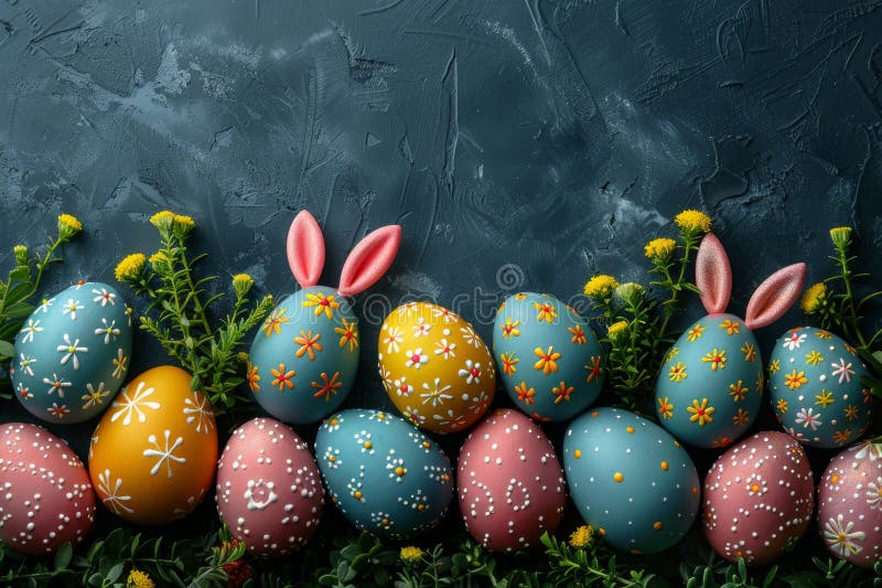 Happy Easter Space for Message Eggs Meadow Basket. White Clear Margin Bunny Bunny. Easter Flower ...