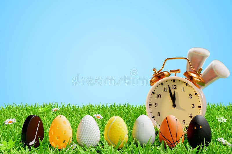Happy Easter. Sports Balls in the Shape of an Egg Alarm Clock with ...