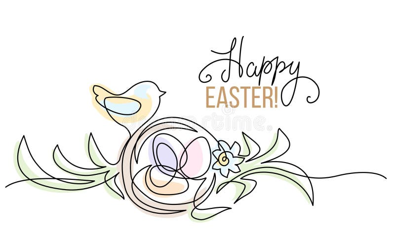 Happy Easter Spring Card. Nest with Easter Eggs and Bird Stock ...