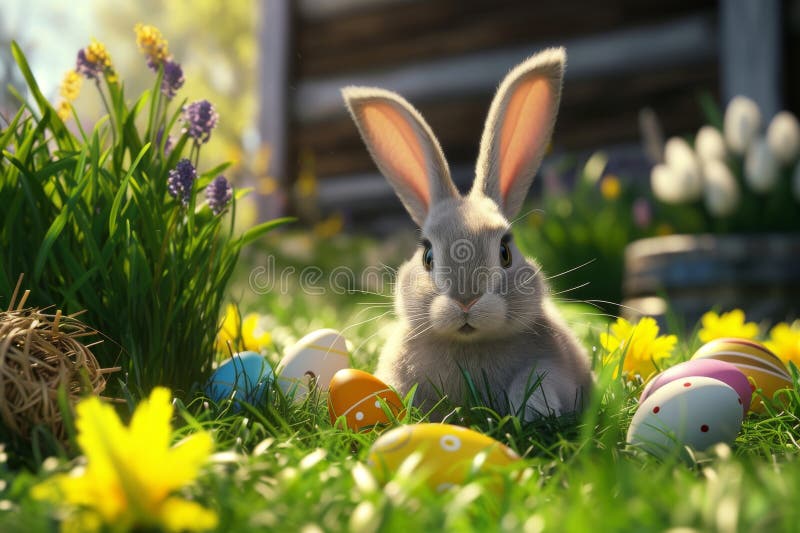 Happy Easter Spring Eggs Easter Egg Painting Basket. White Festive ...