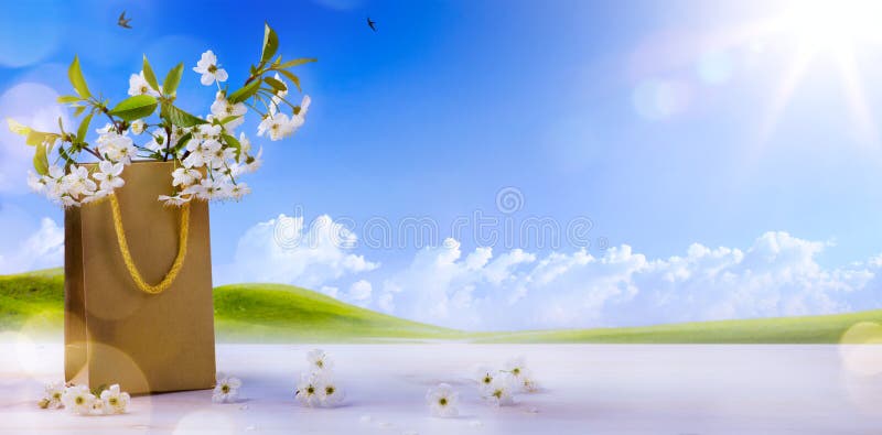 Happy Easter; Spring Flowers on Spring Landscape Stock Photo - Image of ...