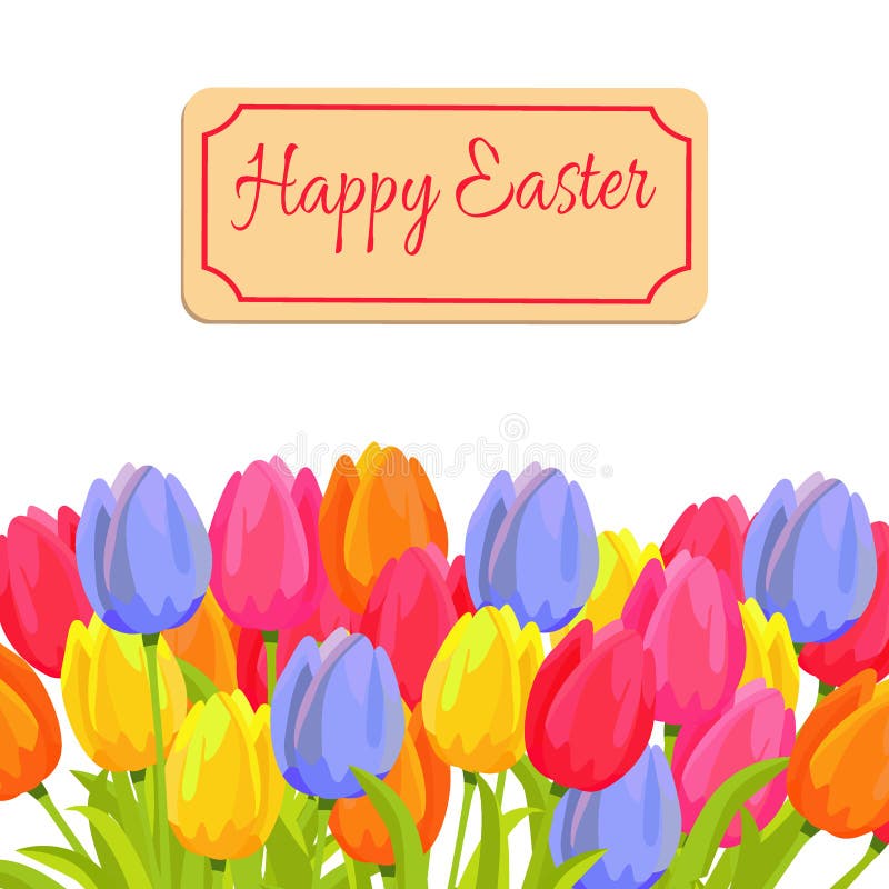 Happy Easter Spring Postcard with Tulips Vector Stock Vector ...