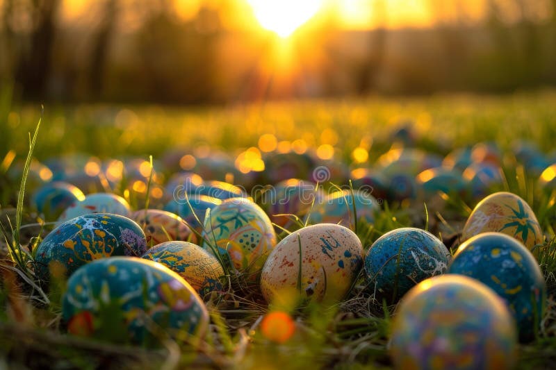 Happy Easter Springtime Blessing Eggs Pastel Soft Blue Basket. White ...