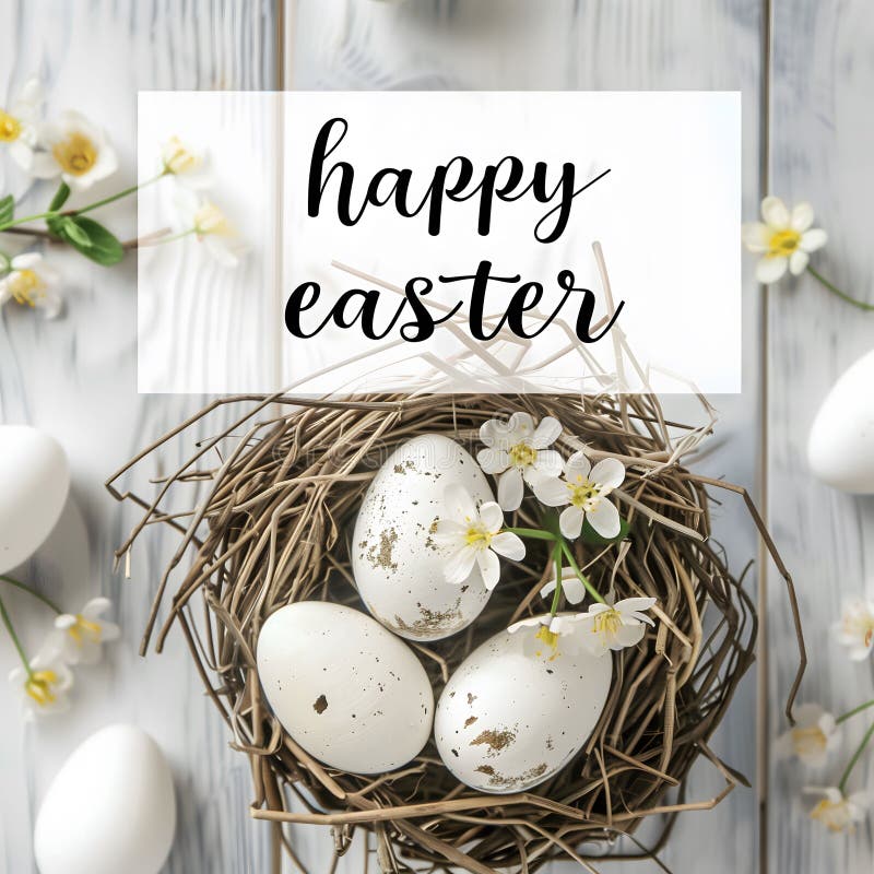 Happy Easter: Springtime Celebration with Decorated Eggs in a Bird S ...