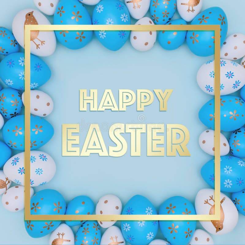 Happy Easter Square Card on Blue. Stock Photo - Image of hunt, shiny ...