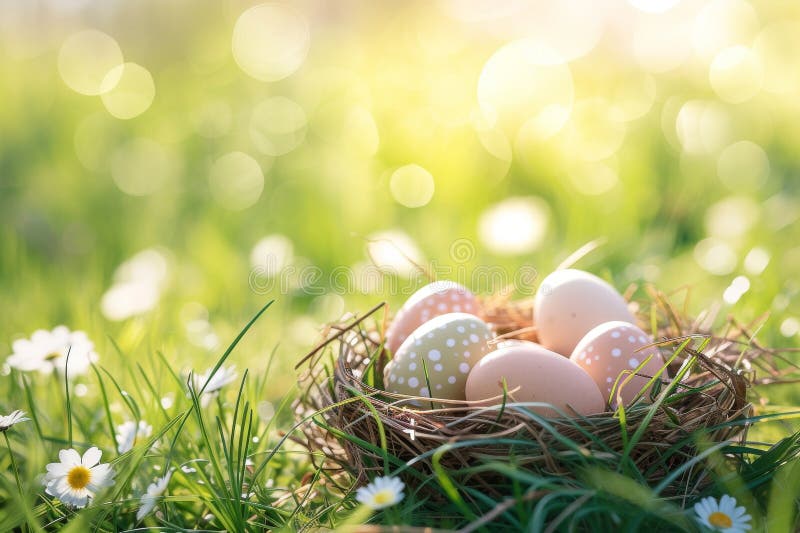 Happy Easter Striped Patterns Eggs Easter Spirit Basket. White Stem ...