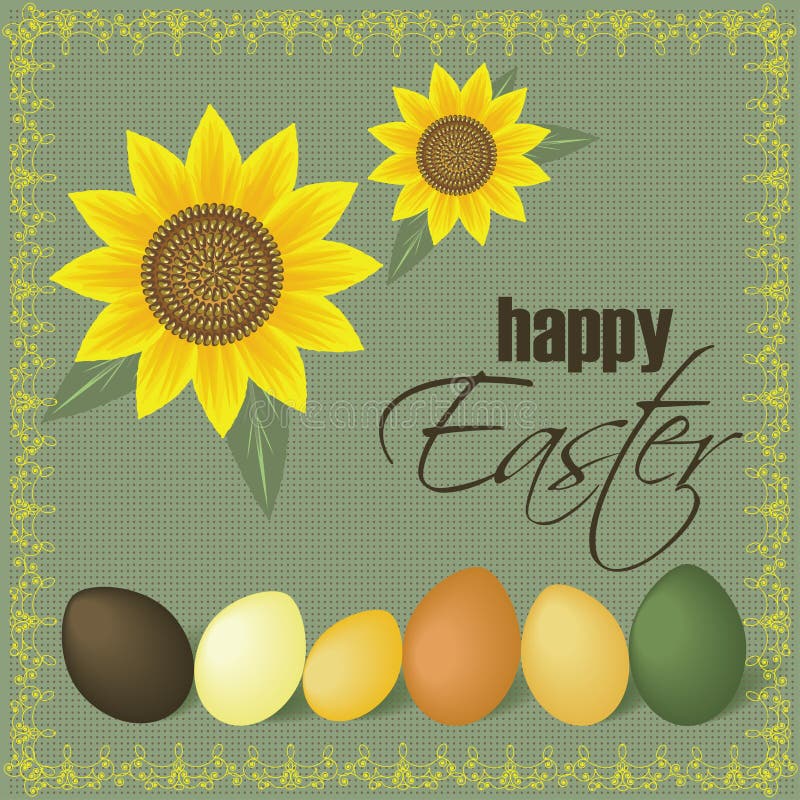 Happy Easter Sunflowers Card. Stock Vector - Illustration of ...