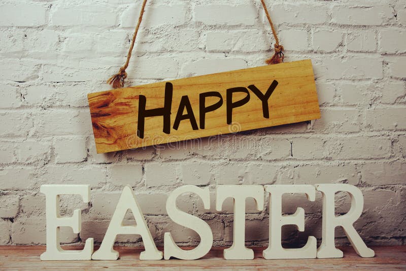 Happy Easter Text with Easter Alphabet Letters and Empty Signboard ...