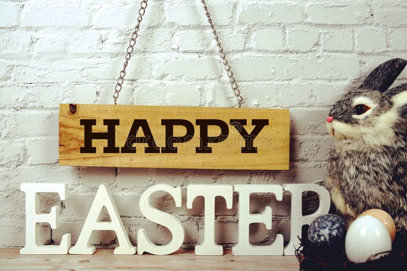 Happy Easter Text with Easter Alphabet Letters and Empty Signboard ...