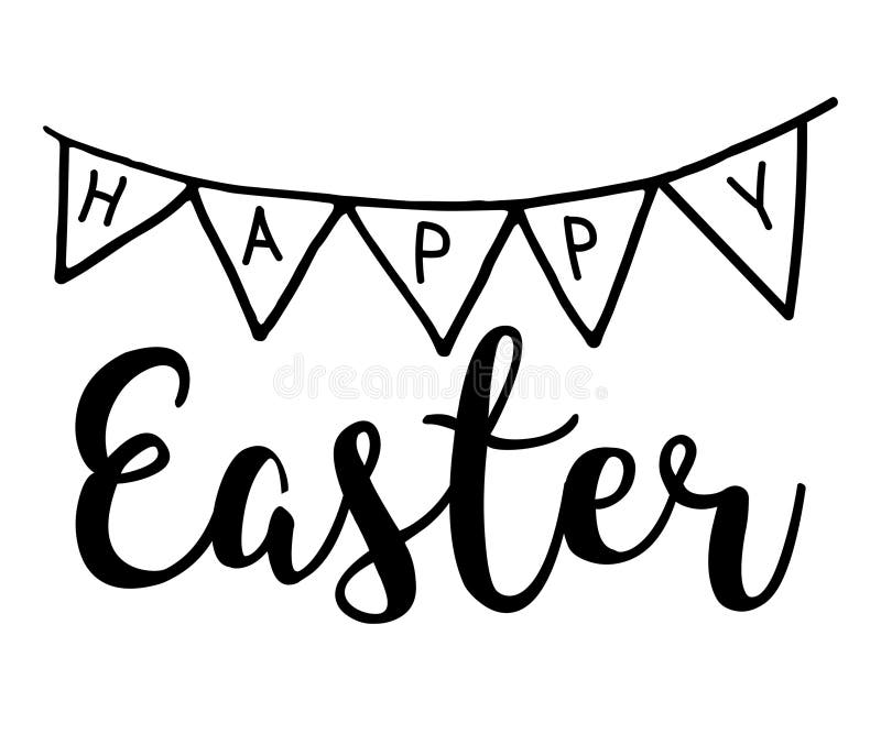 Happy Easter Text. Black Color Lettering Phrase. Stock Illustration ...