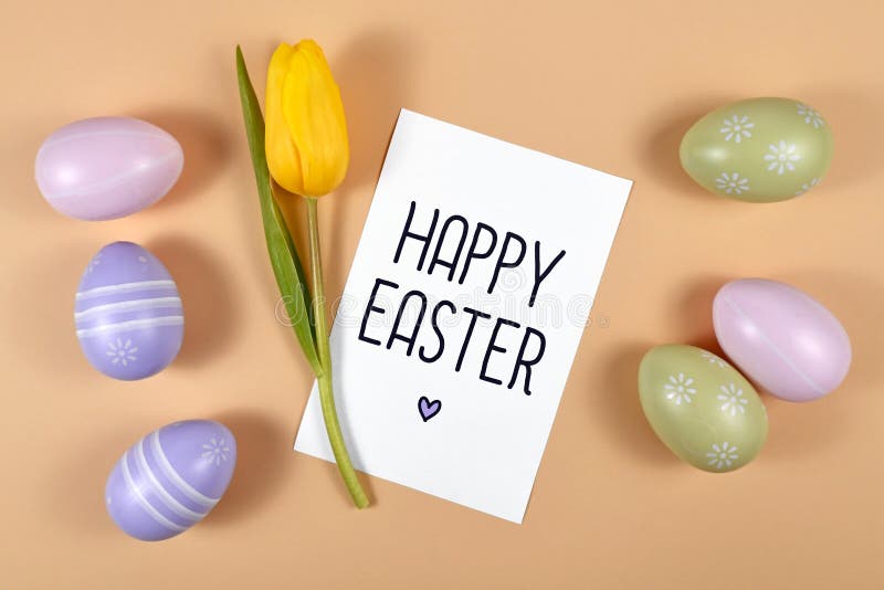 `happy Easter` Text Card Surrounded By Colorful Easter Eggs And Single