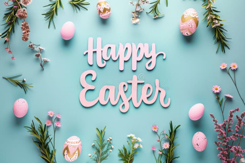 Happy Easter Hand-drawn Amidst 3D Flourish of Greens, Pink Daisies and ...